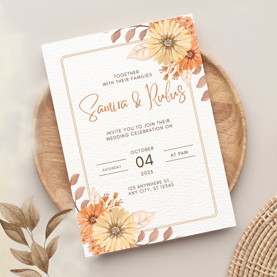 Neutral Floral Boho Wedding Invitation Template (digital Download) - Etsy