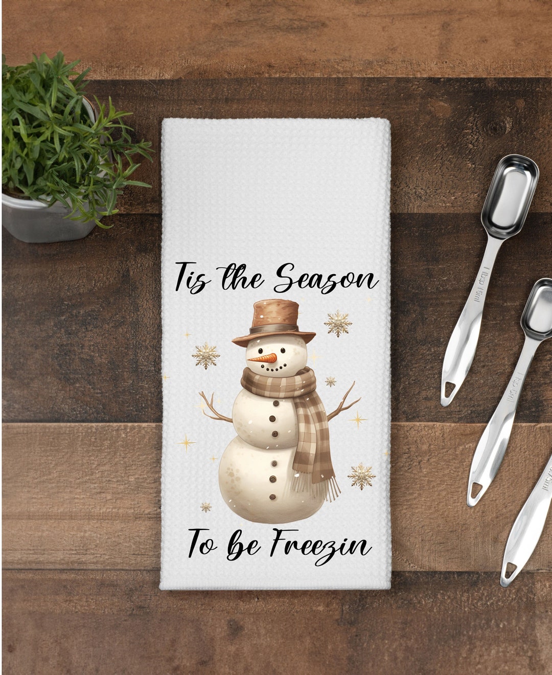 Snowman Kitchen Decor Dish Towel, Christmas Farmhouse Microfiber Waffle ...