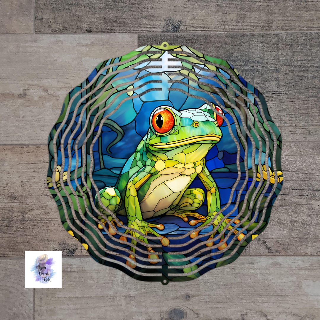Tree Frog Wind Spinner, Vibrant, Hanging Metal, Porch, Garden or Yard ...