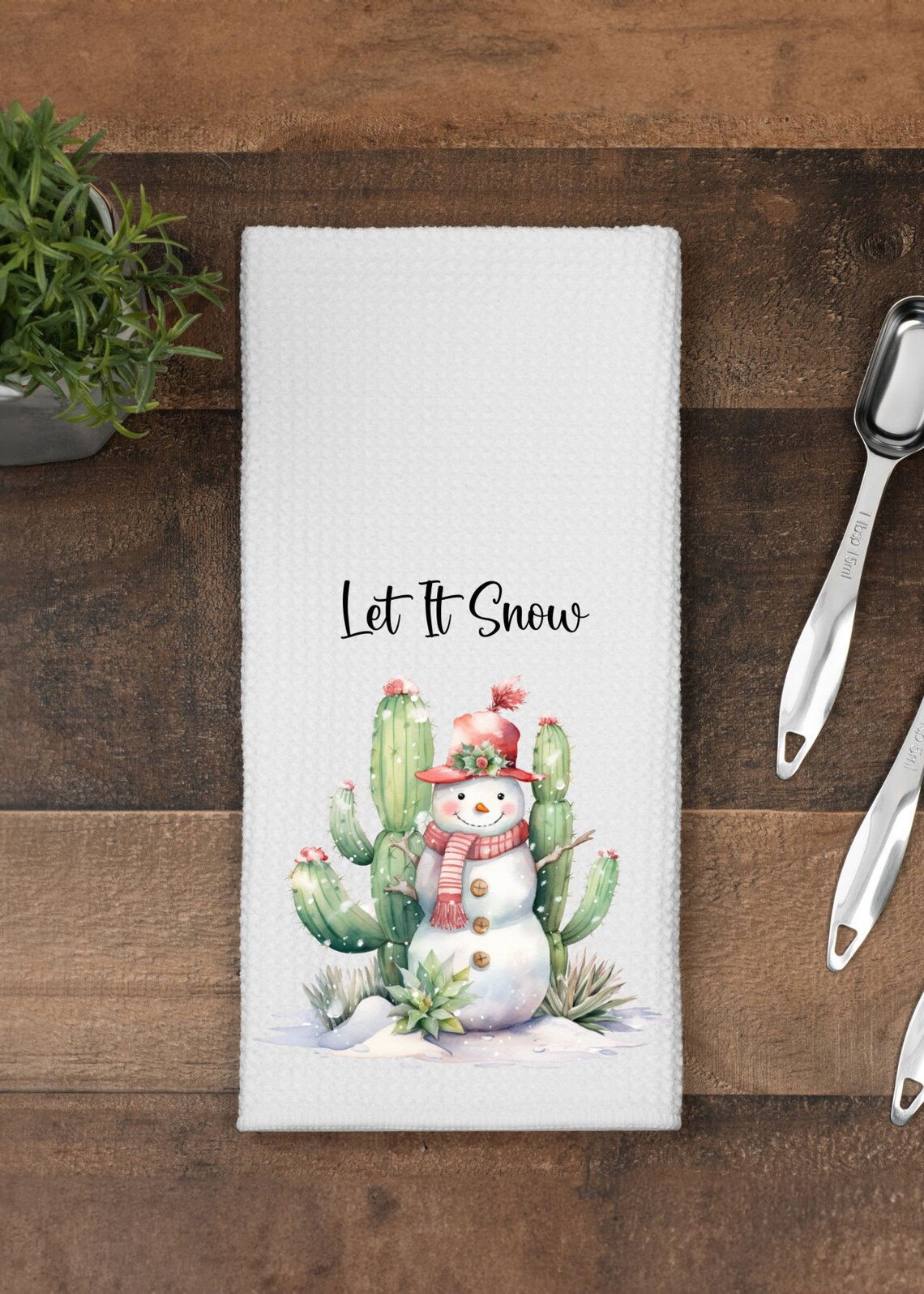 Christmas Desert Cactus Snowman or Santa Kitchen Dish Towel Decor ...