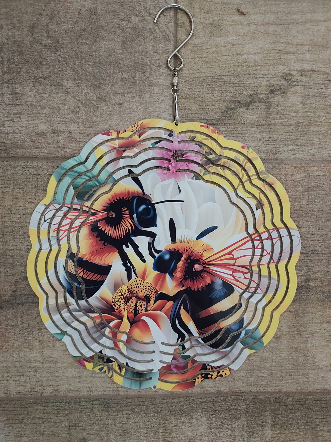 Bee Wind Spinner, Vibrant, Metal, Garden, Yard or Porch Decor, Honey ...