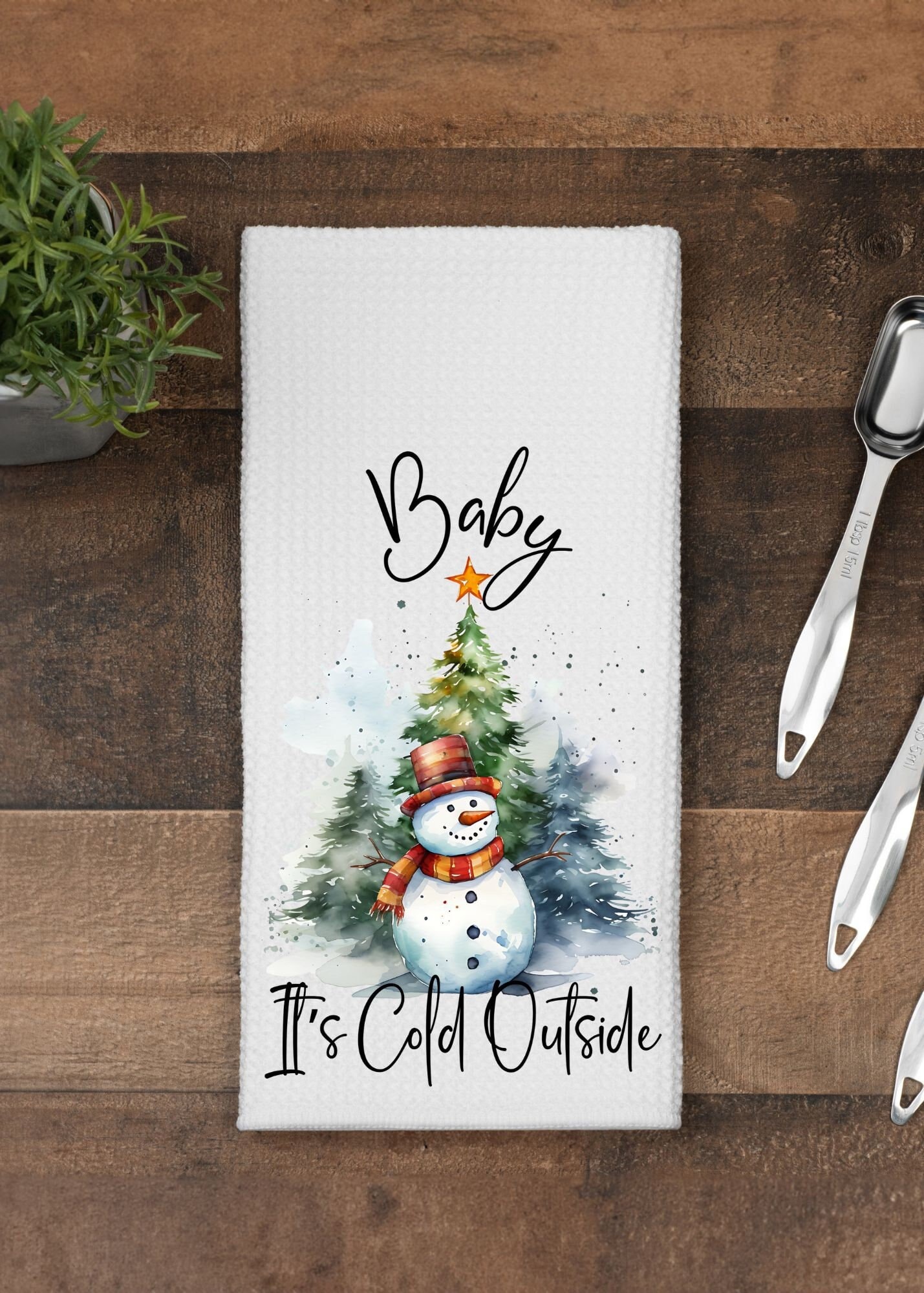 Snowman Kitchen Decor Dish Towel, Christmas Trees Microfiber Waffle ...