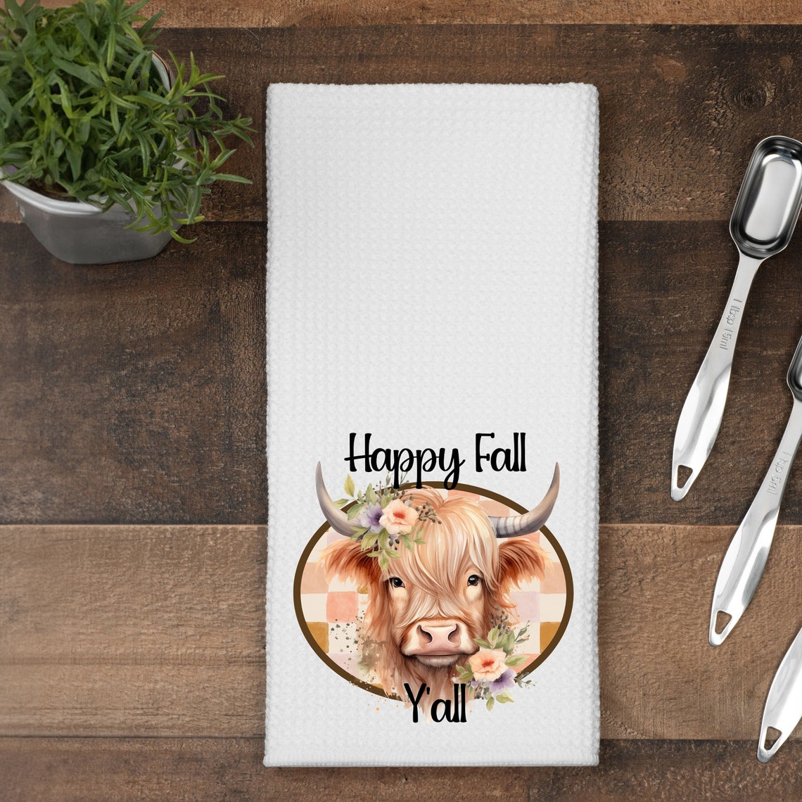 Highland Cow Kitchen Decor Dish Towel, Fall, Autumn Microfiber Waffle ...