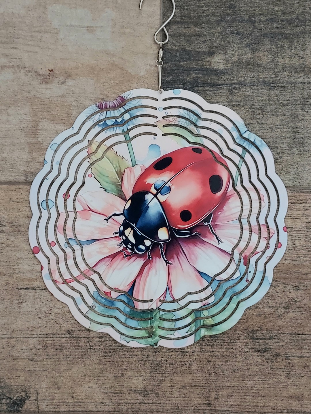 Ladybug Wind Spinner, Vibrant, Metal Hanging, Garden, Yard or Porch ...