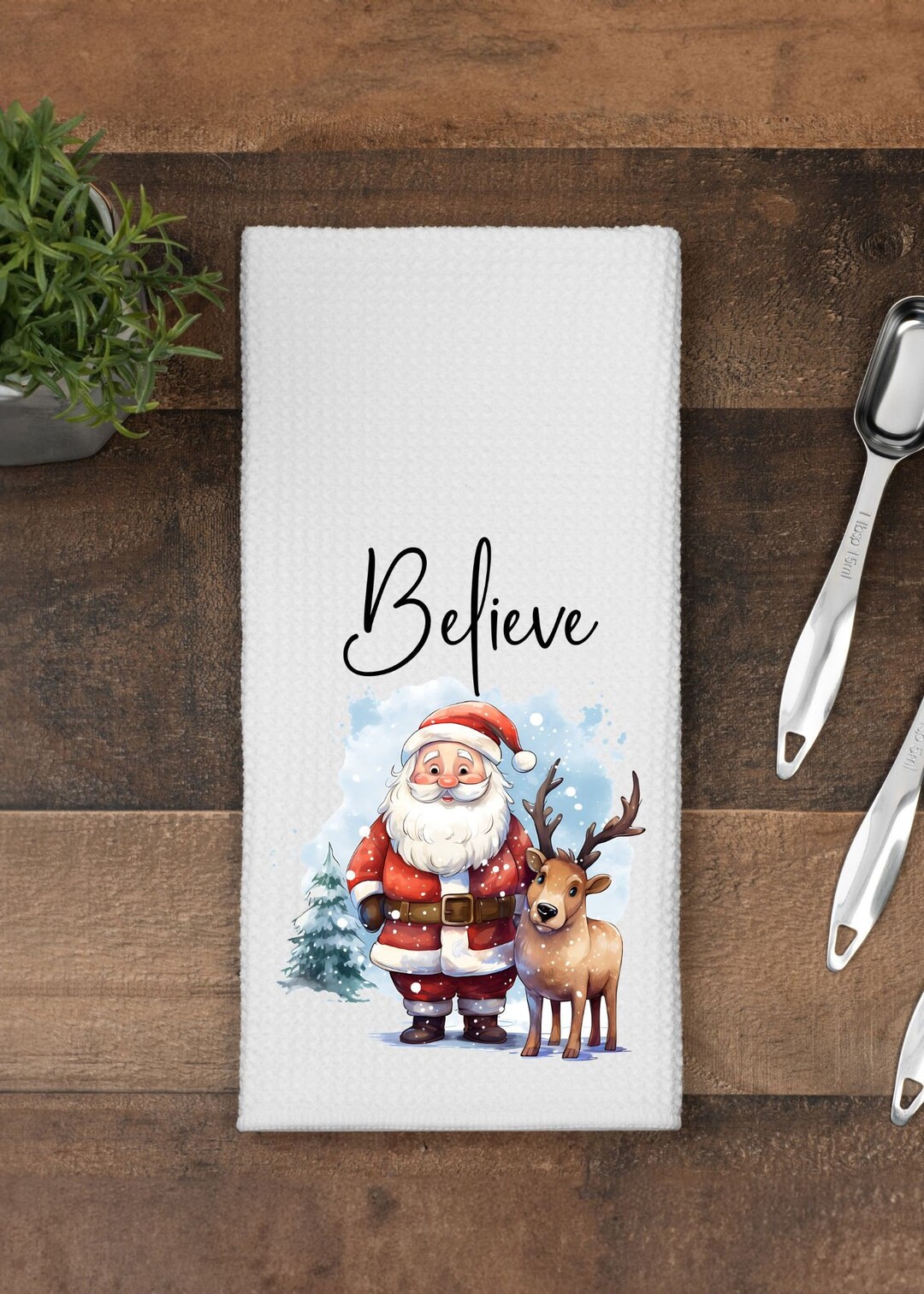Santa and Reindeer Kitchen Decor Dish Towel, Christmas, Microfiber ...