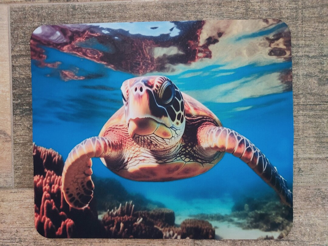 Sea Turtle Mouse Pad, Swimming Sea Turtle on Neoprene Mouse Pad, Anti ...