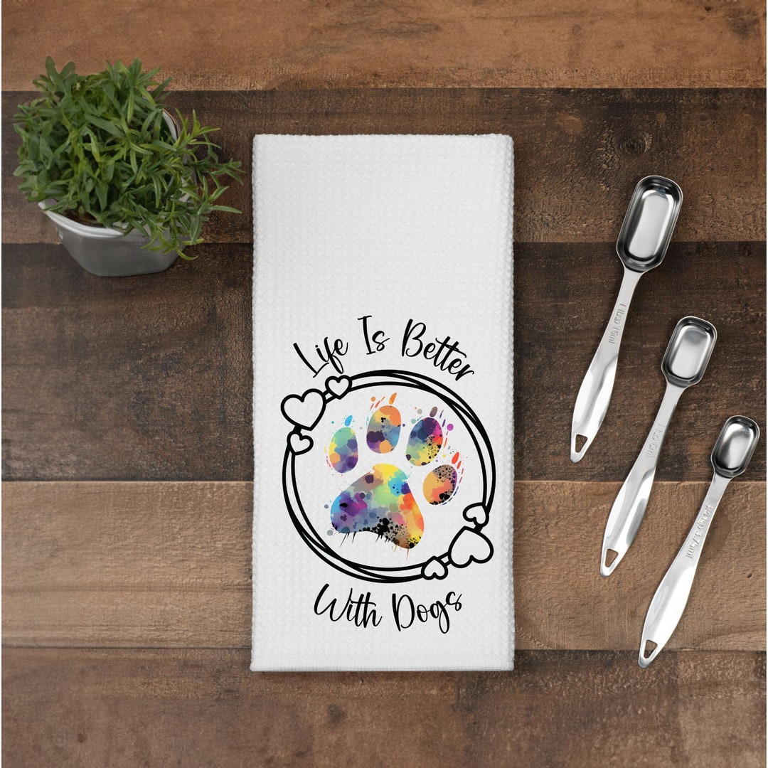 Dog Kitchen Decor Dish Towel, Paw Print Microfiber Towel, Pet Lover ...