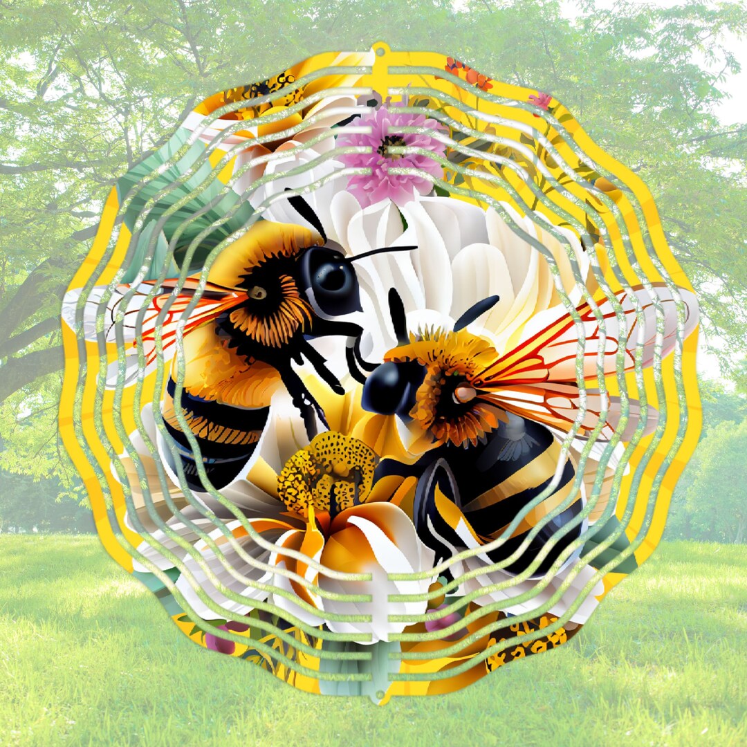 Bee Wind Spinner, Vibrant, Metal, Garden, Yard or Porch Decor, Honey ...