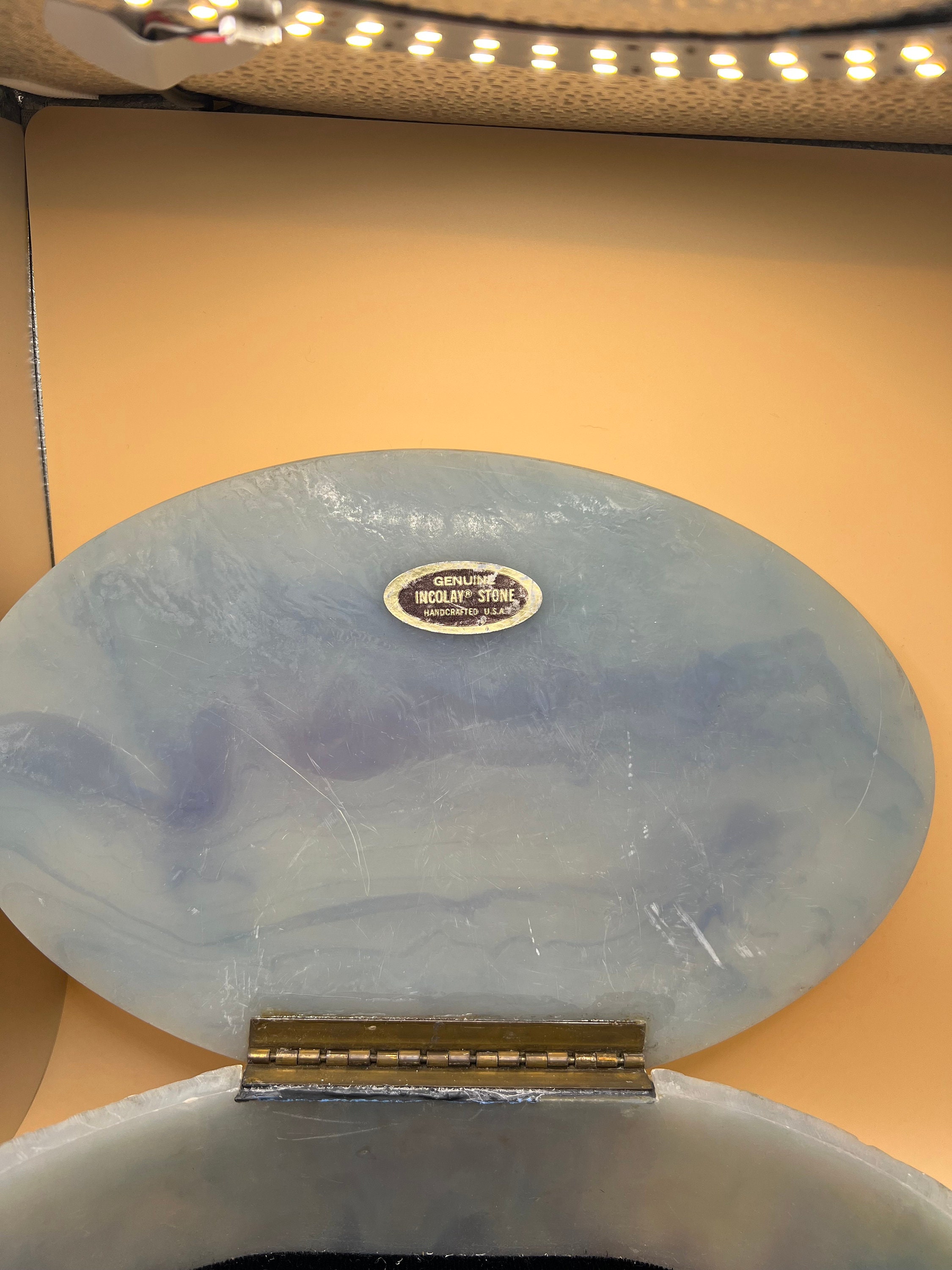 Genuine Incolay Stone Jewelry Box, Large White and Blue Trinket Box ...