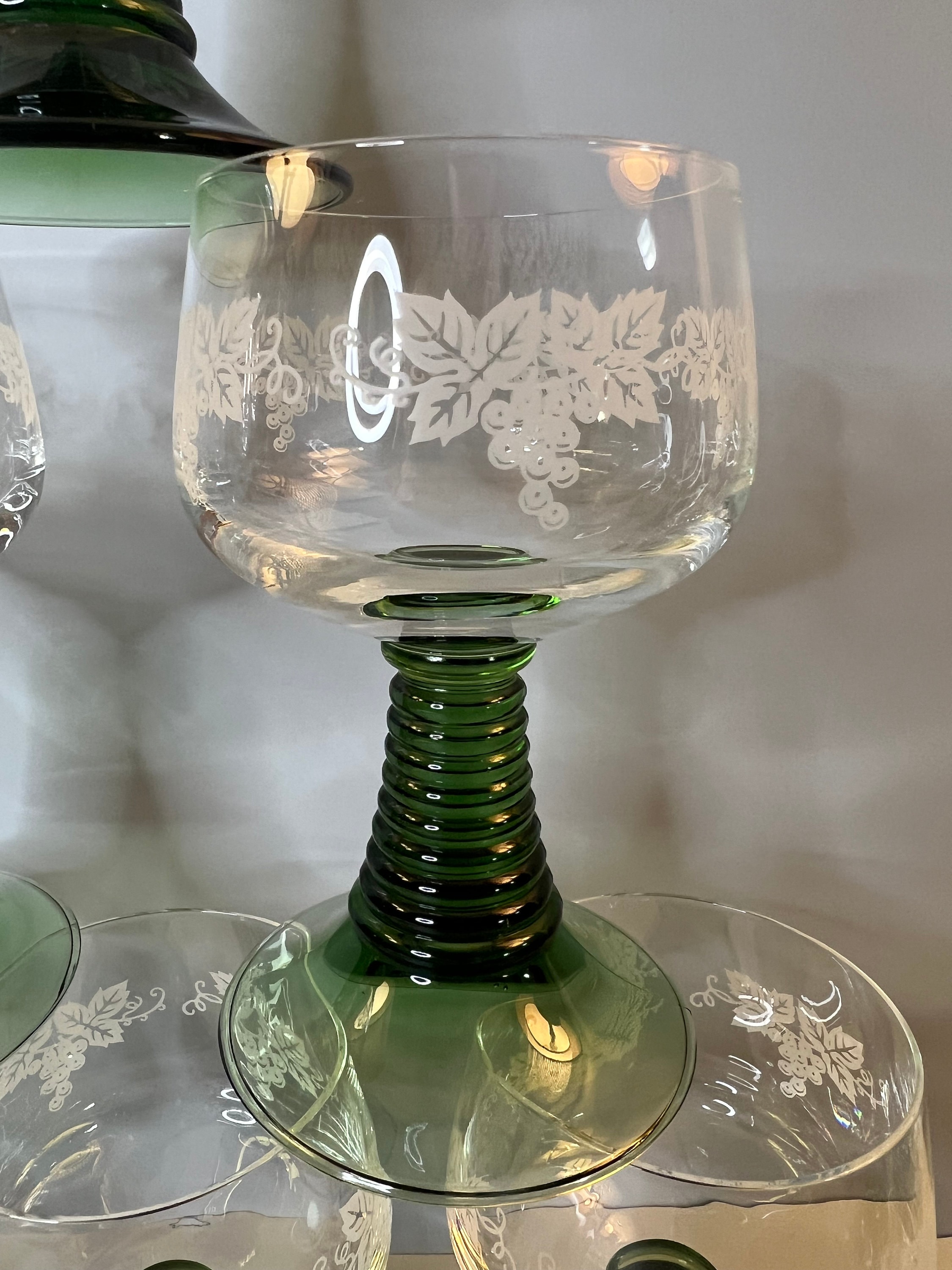 Six 6 MCM Vintage Luminarc Green Roemer Romer, Green Grapes/beehive ...