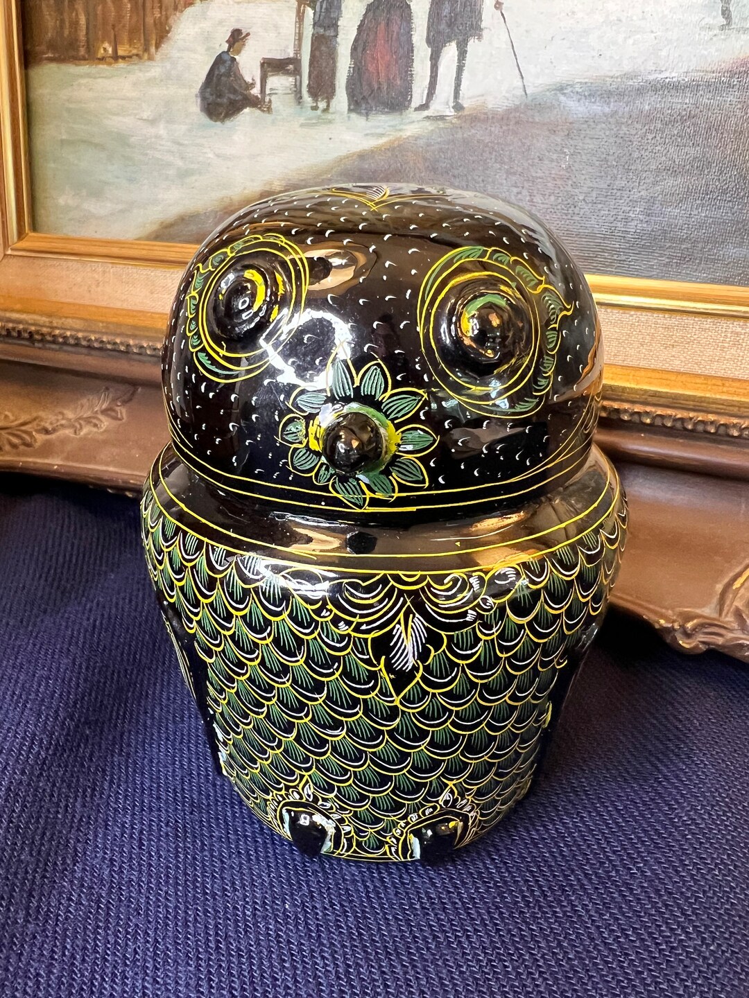 20th Century Burmese burma Hand Painted Owl, Small Owl Trinket Box ...