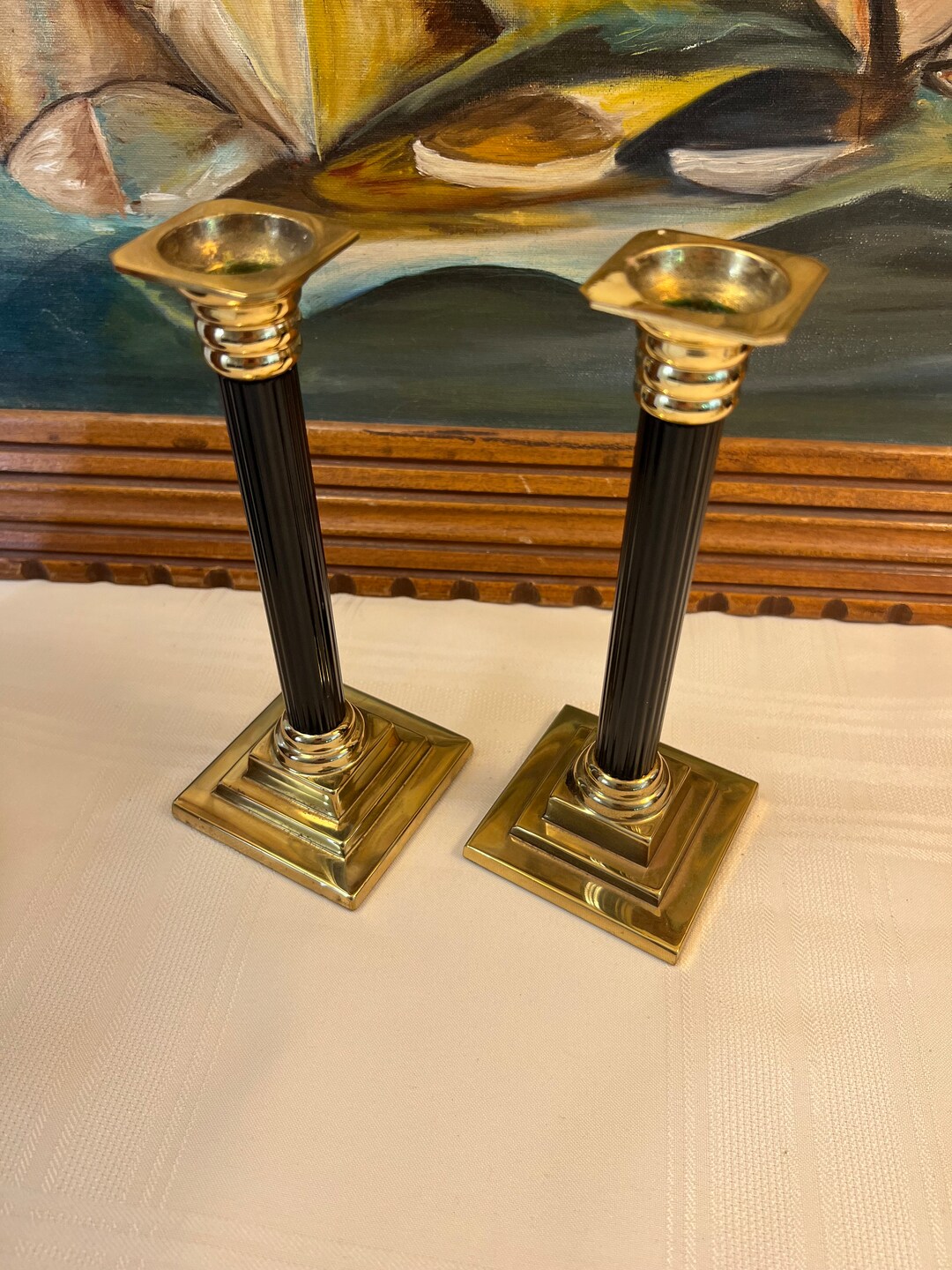 Vintage Valsan Brass Roman Candlesticks Black and Gold - Etsy