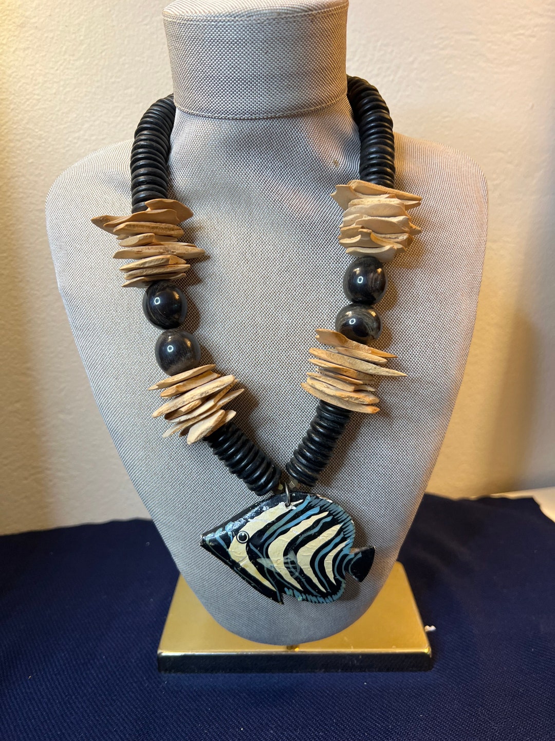 Vintage Tropical Fish Necklace: Wooden Bead Statement Jewelry - Etsy