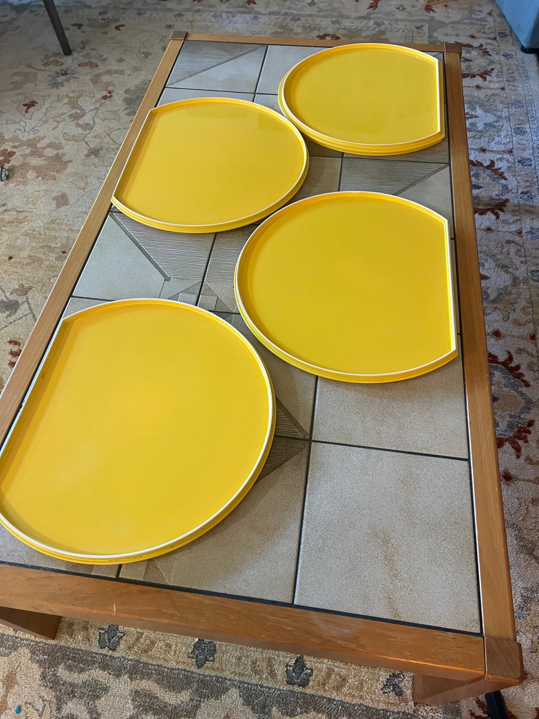 Four Mid-century Modern Yellow Trays in Bright Yellow - Etsy