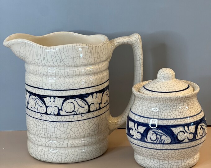 Dedham Replica Rabbit Pitcher, Blue and White Crackle Bunny Pattern ...