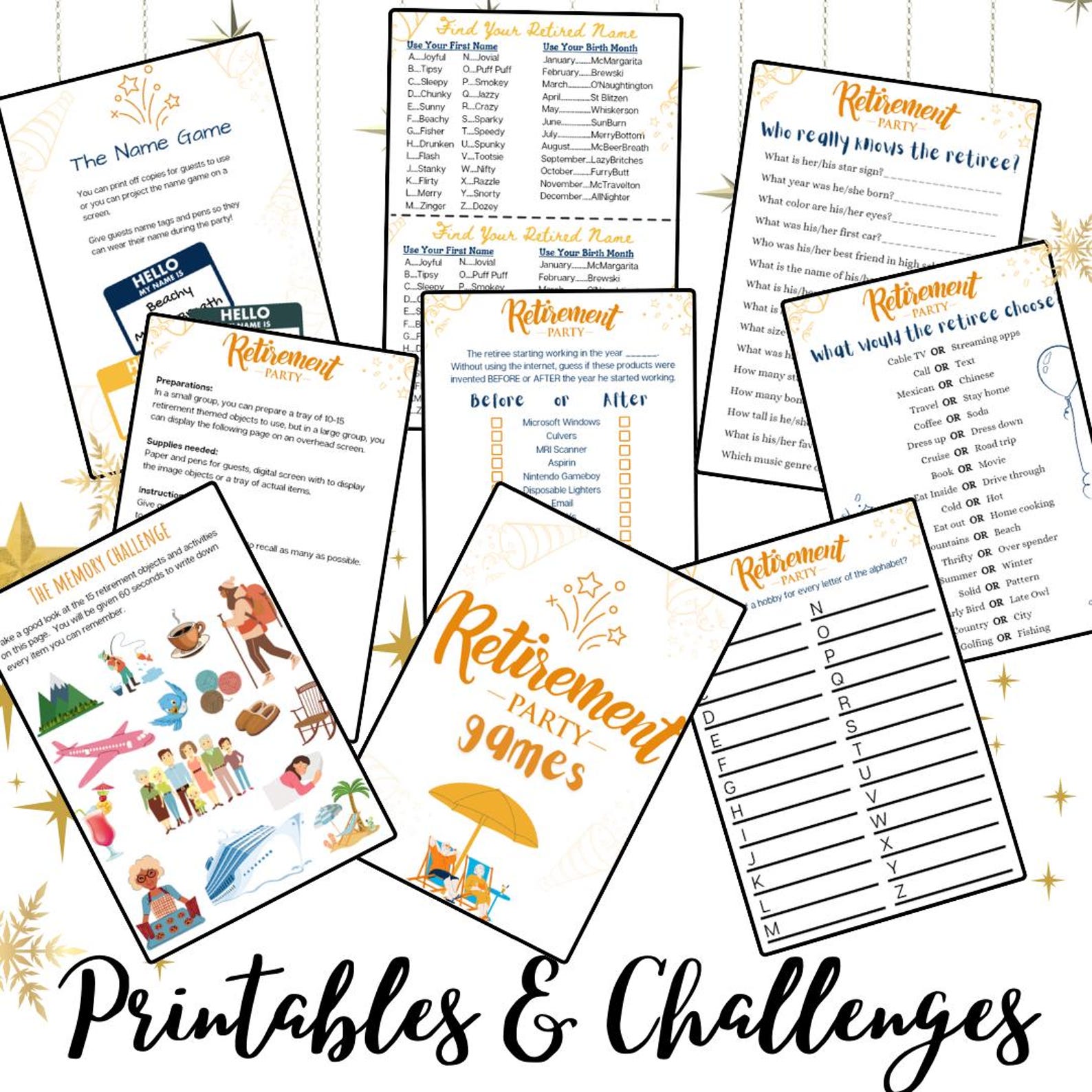 5 Games for Retirement Party Games + BONUS Retirement Name Game | Would ...