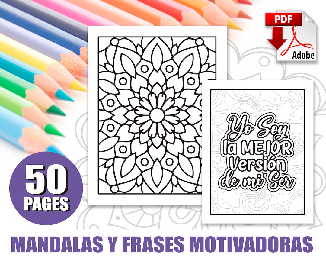 50 Mandalas & Positive Phrases Coloring Pages: Relaxing Art (PDF ...