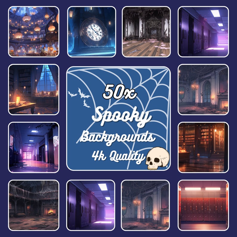 50x Spooky Halloween: Vtuber Backgrounds , Stream Assets for Twitch and ...