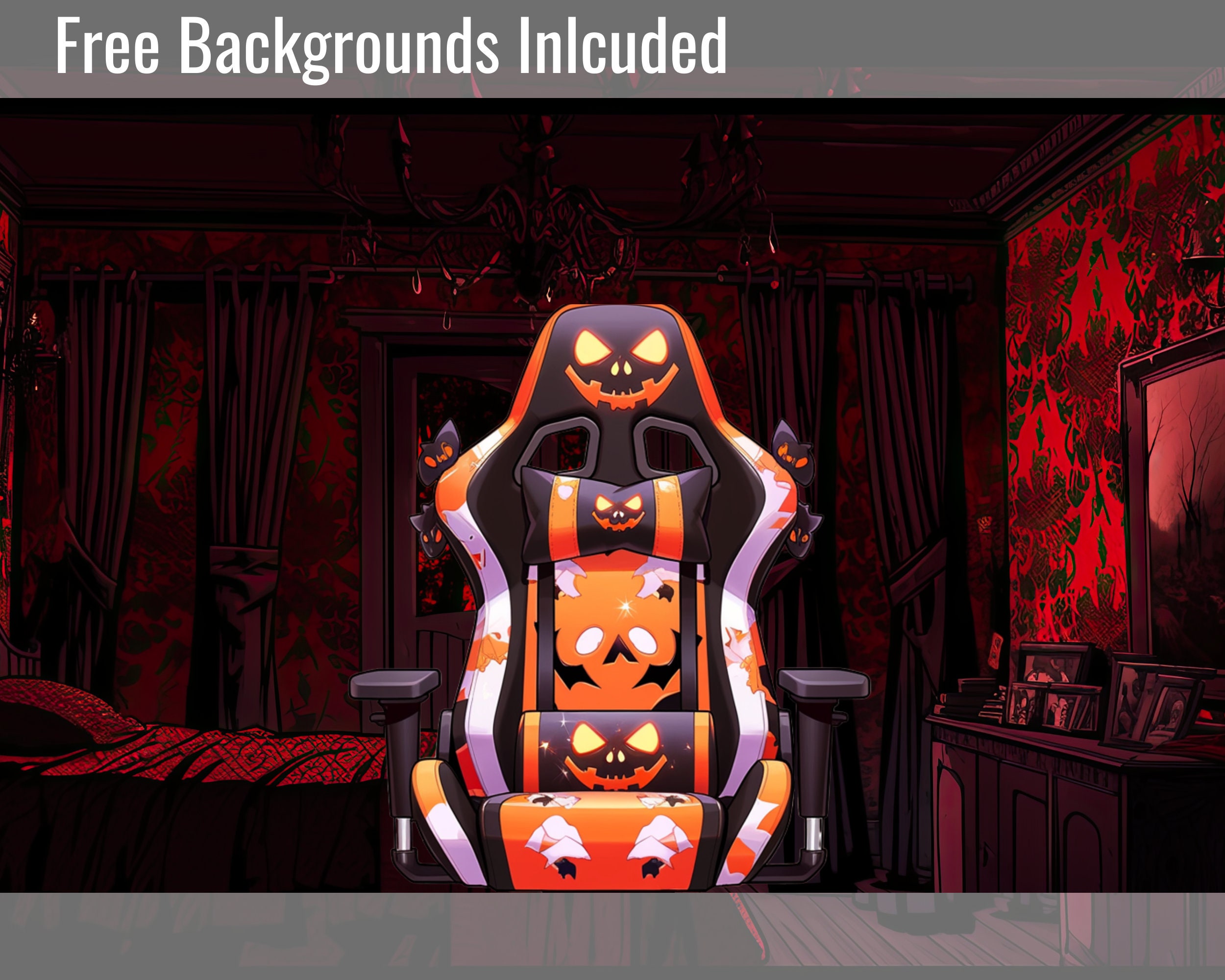 Halloween Vtuber Gaming Chair Set: 12x Chairs + 50 Backgrounds (PNG ...