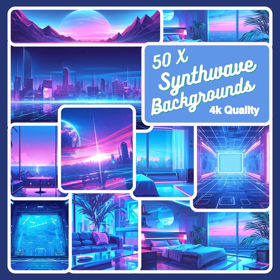 50x Twitch Background Synthwave Theme Vtuber Background for Twitch ...