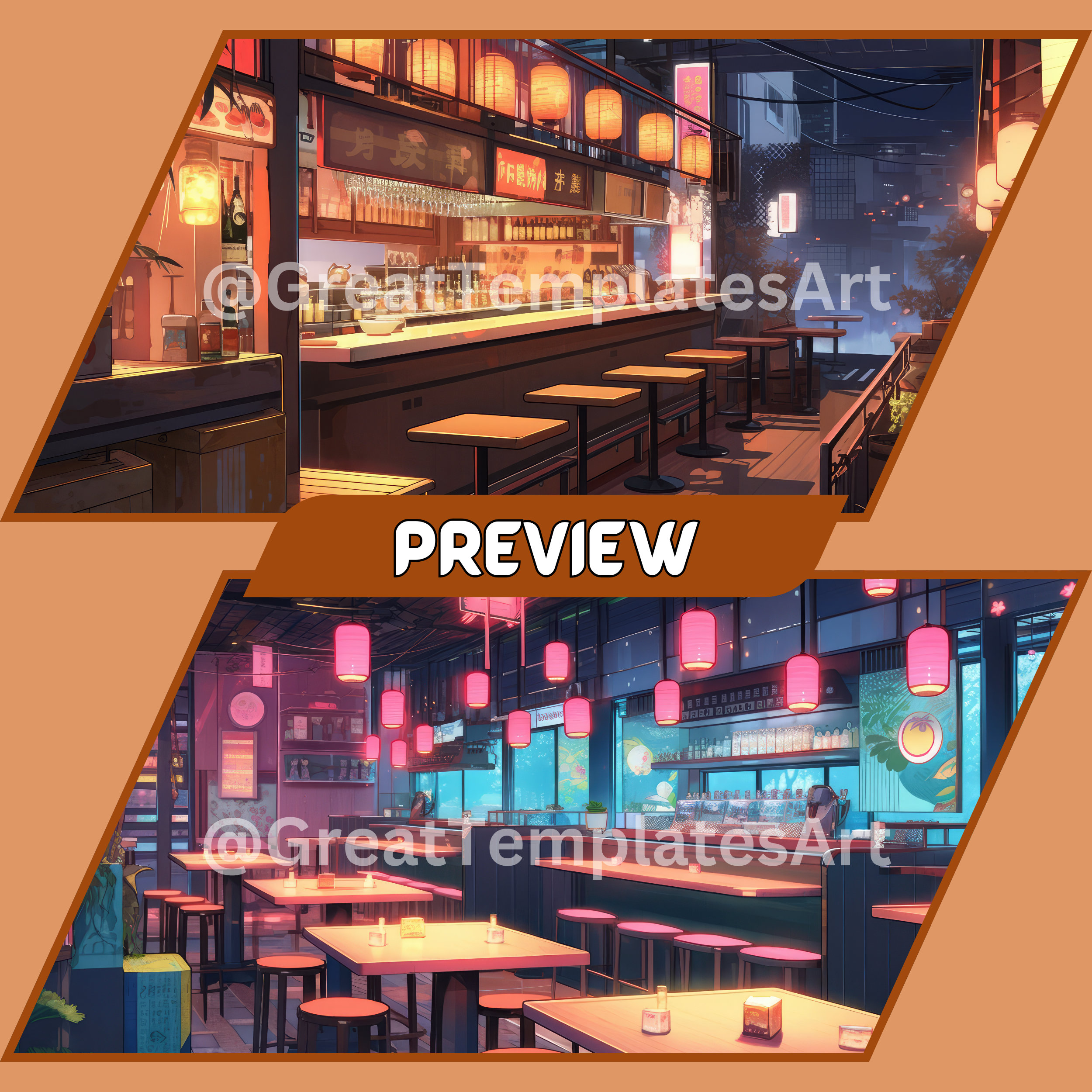 50 Anime Restaurant Backgrounds: Vtuber Streaming, Zoom (PNG Digital ...