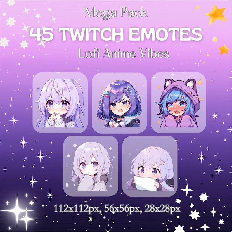Mega Pack 45 Twitch Emotes Purple Hair Animated Twitch Emotes Cute ...