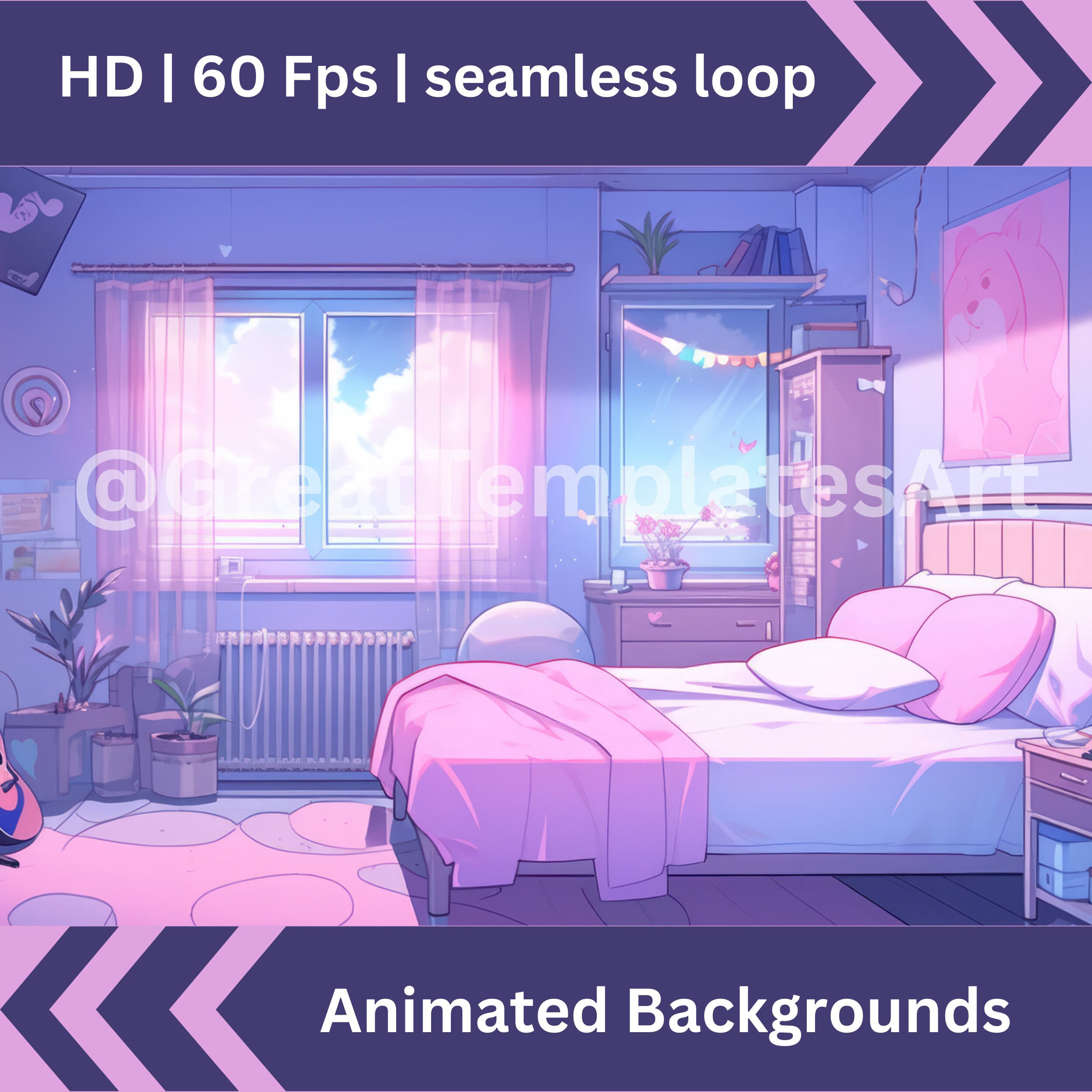 Set of 4 ANIMATED Background Vtuber Anime Lo-fi Bundle Vtuber ...