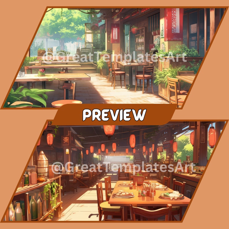 50 Anime Restaurant Backgrounds: Vtuber Streaming, Zoom (PNG Digital ...