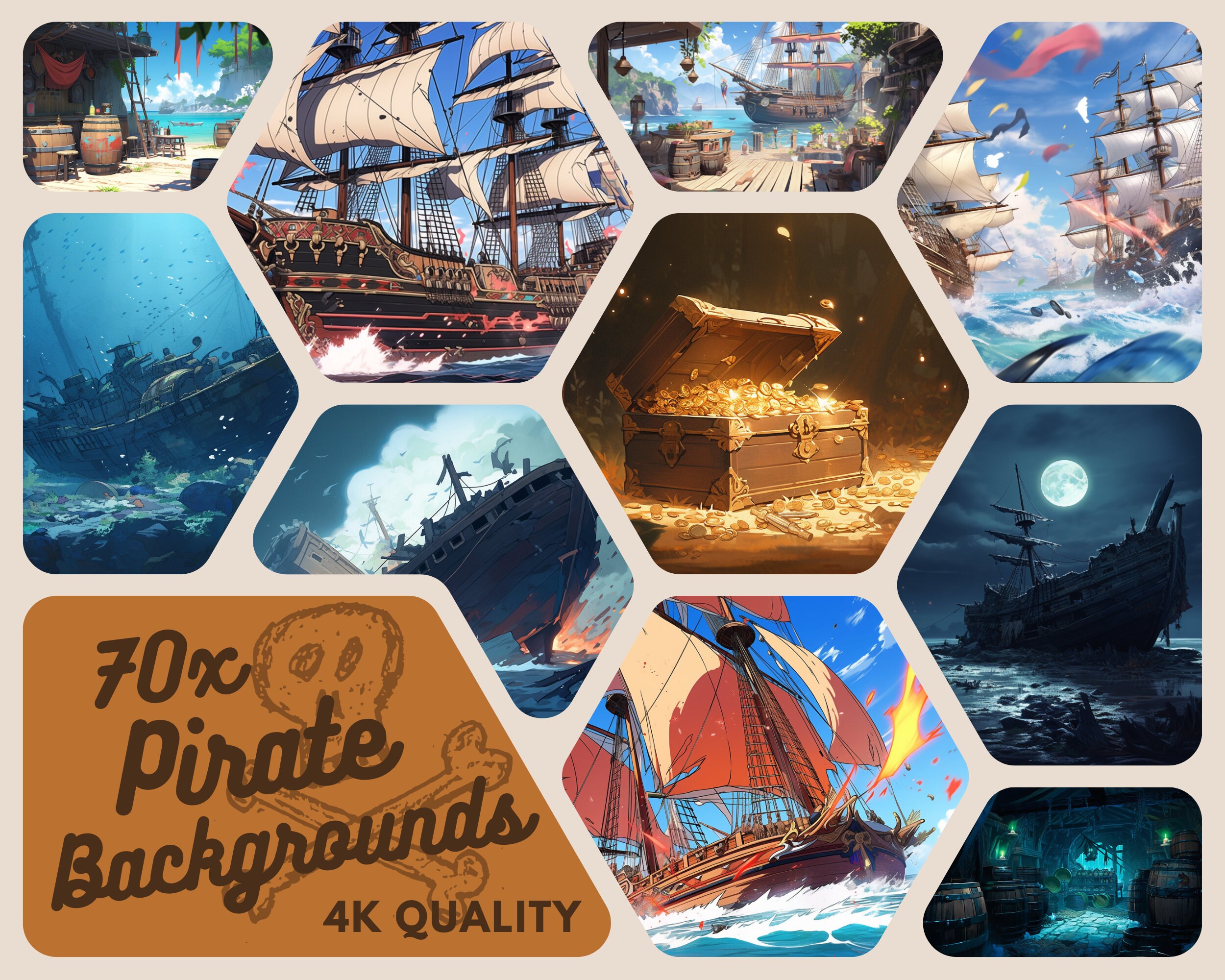 Pirate Themed Vtuber Background, 70x Vtuber Backgrounds , Anime ...