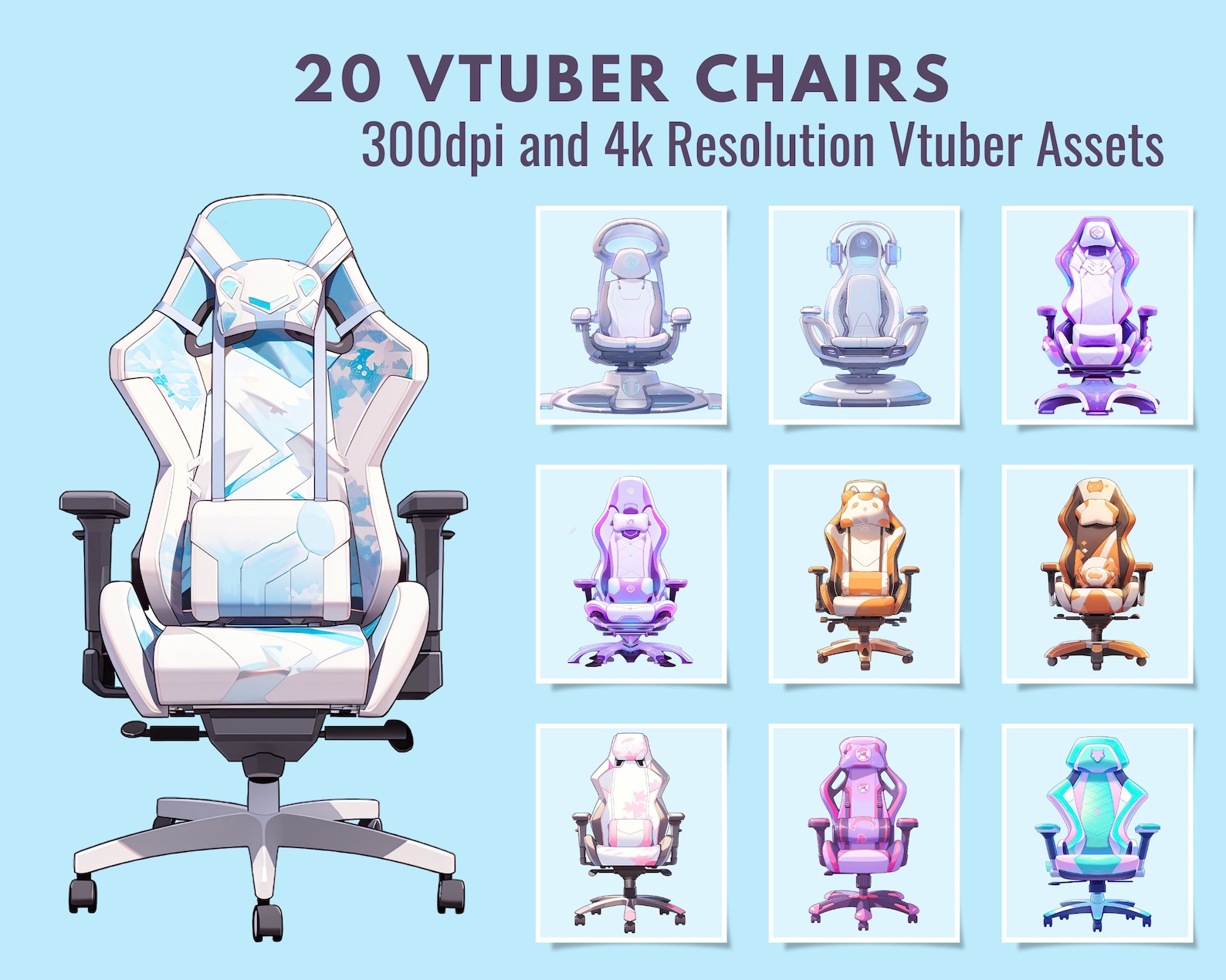 20 Vtuber Gaming Chair Stream Package: Pink-themed Assets (digital ...