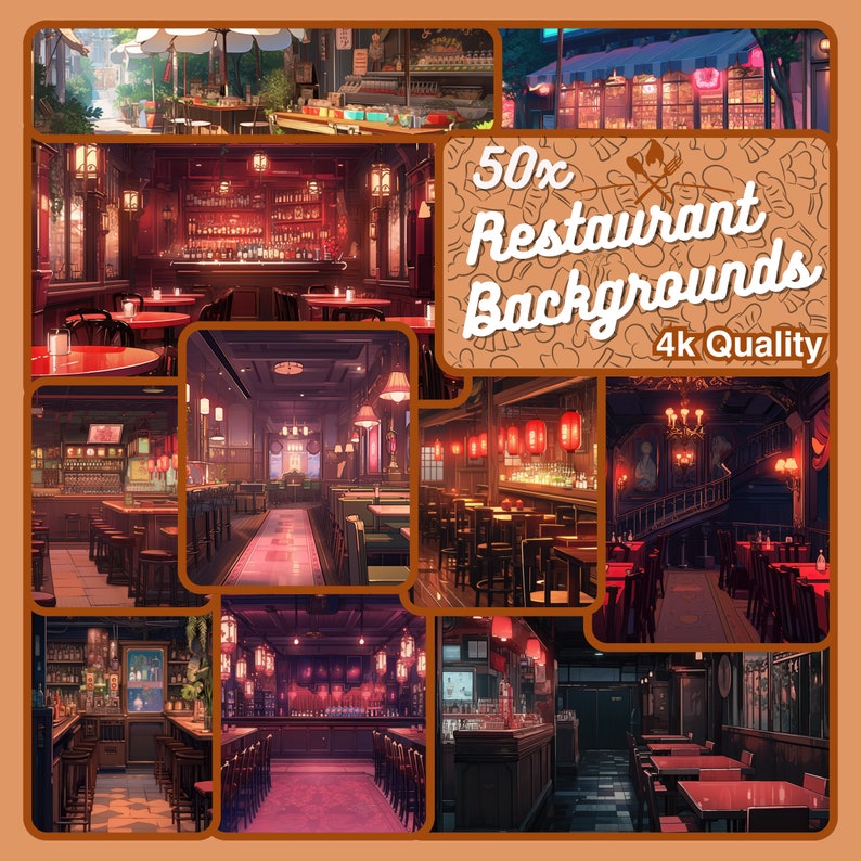 50 Anime Restaurant Backgrounds: Vtuber Streaming, Zoom (PNG Digital ...