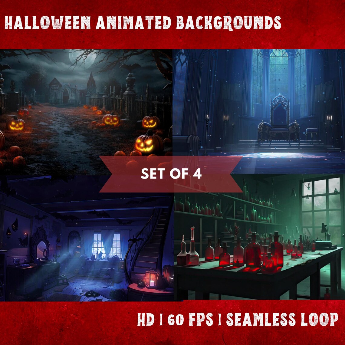 Spooky Halloween Vtuber Stream Package: 50+ Backgrounds, Animated ...