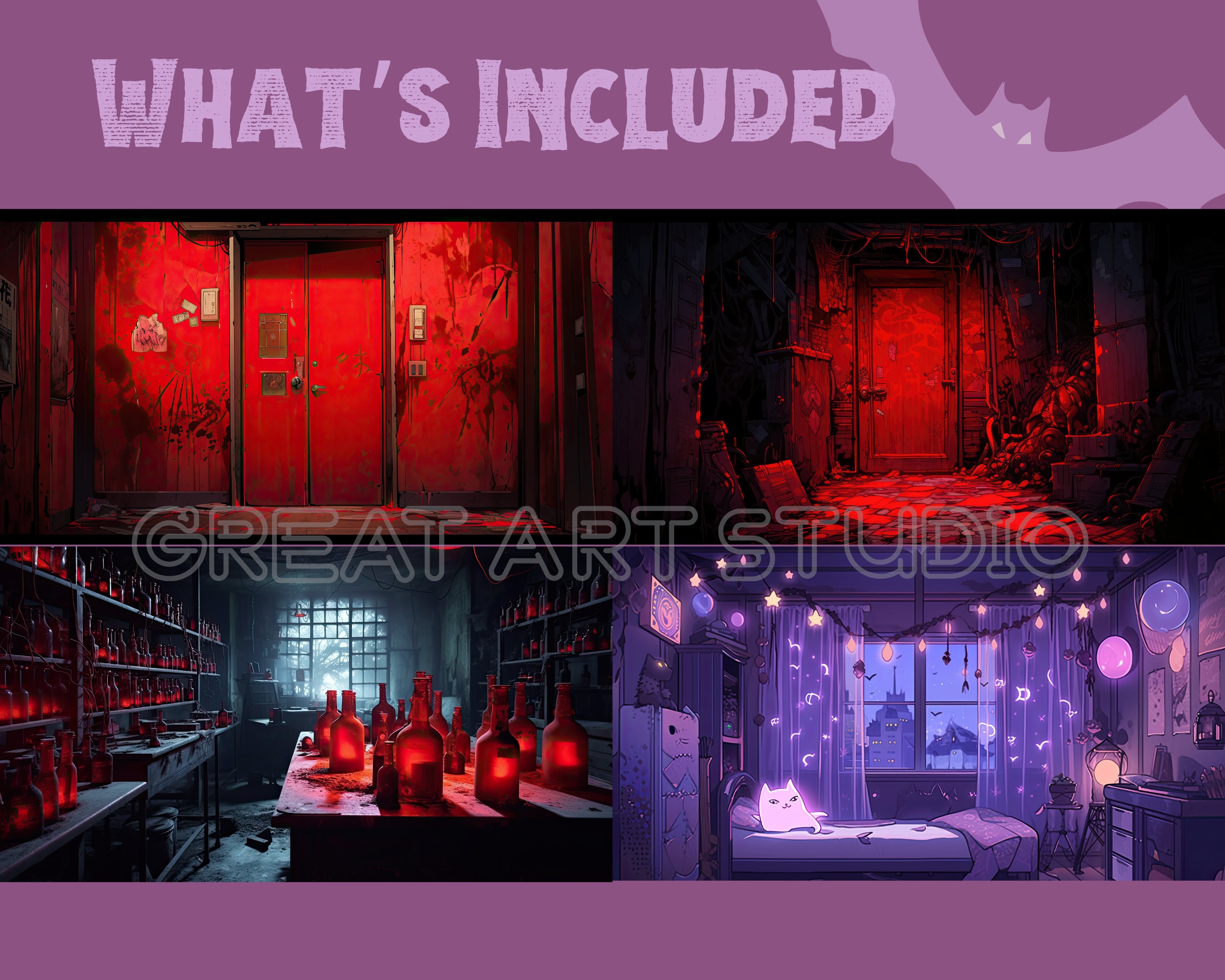 Vtuber Halloween Starter Pack — 10x High-res Backgrounds + Gaming Chair ...
