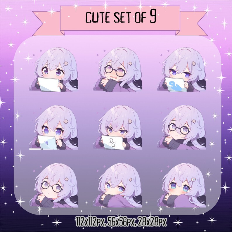 Mega Pack 45 Twitch Emotes Purple Hair Animated Twitch Emotes Cute ...