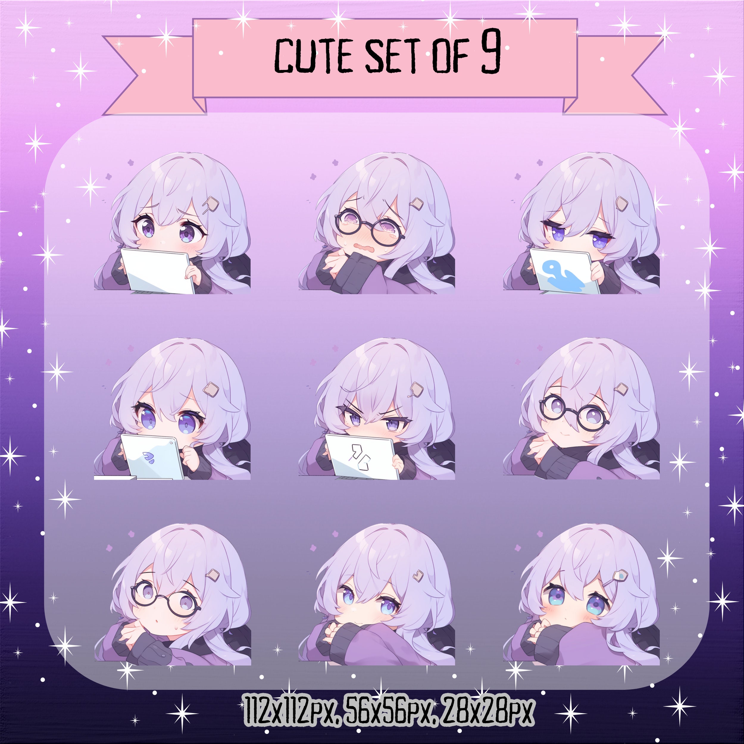 Mega Pack 45 Twitch Emotes Purple Hair Animated Twitch Emotes Cute ...