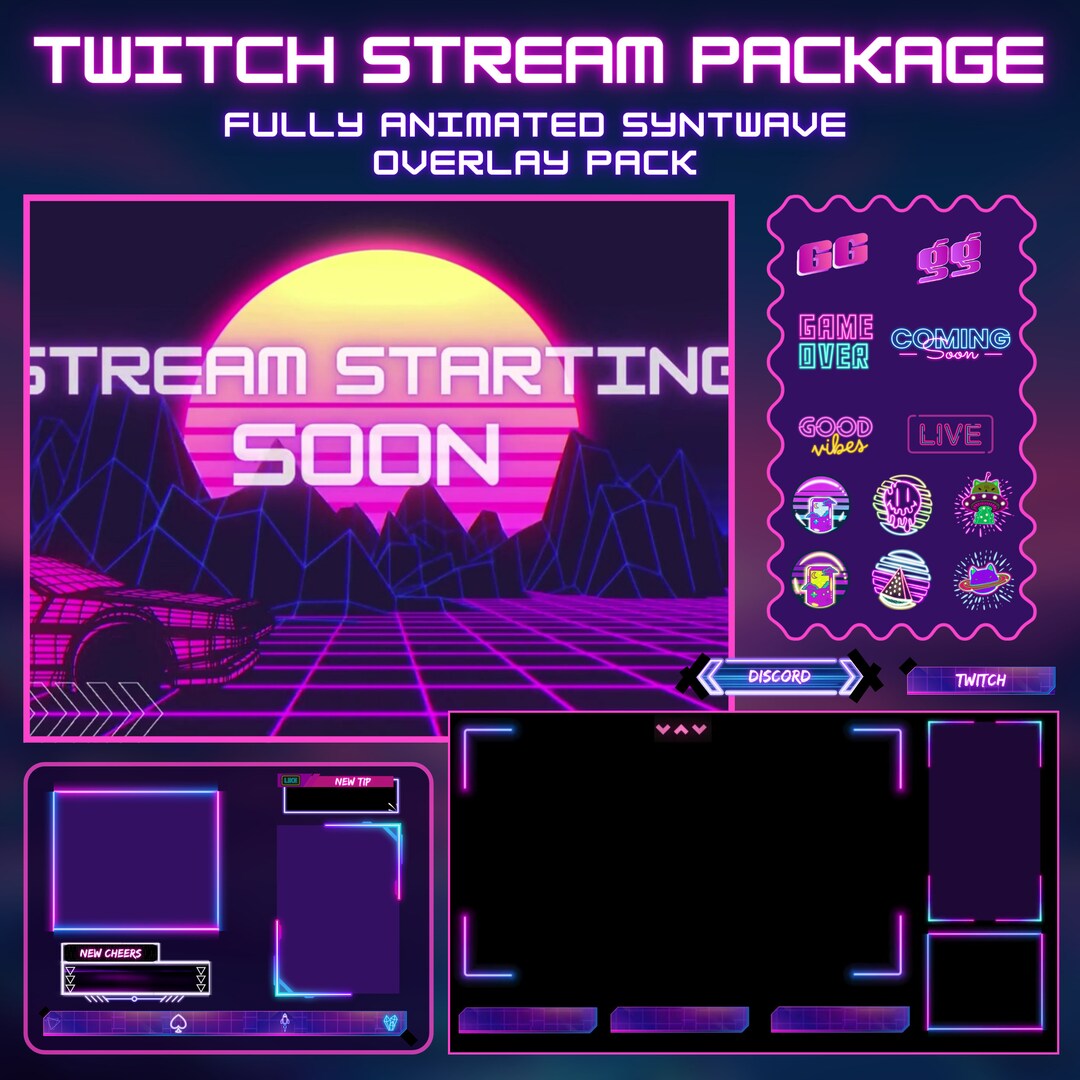 Synthwave Animated Twitch Stream Overlay Package (digital Download) - Etsy