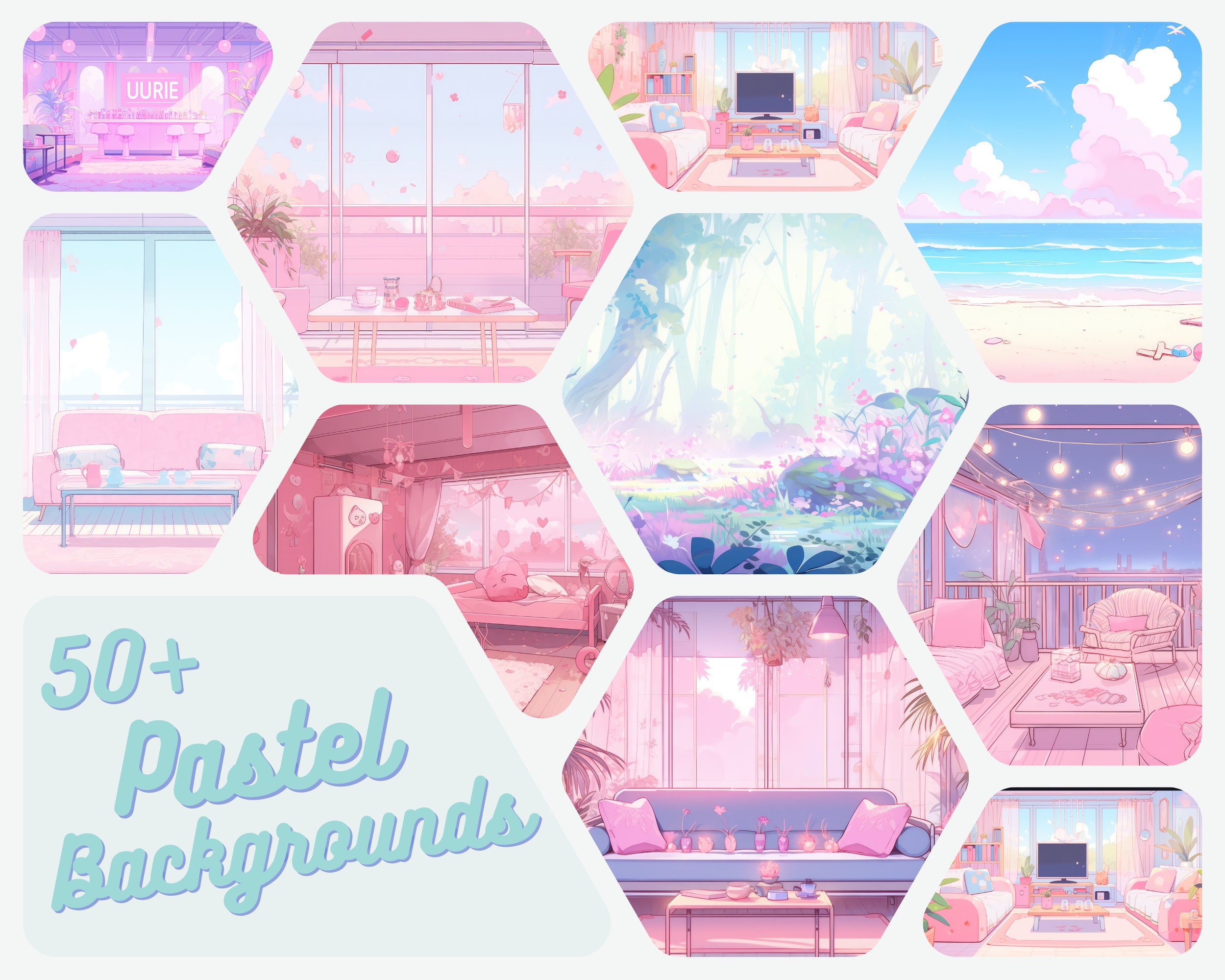 12 Cute Kawaii Pastel Aesthetic Zoom Virtual Backgrounds,, 40% OFF