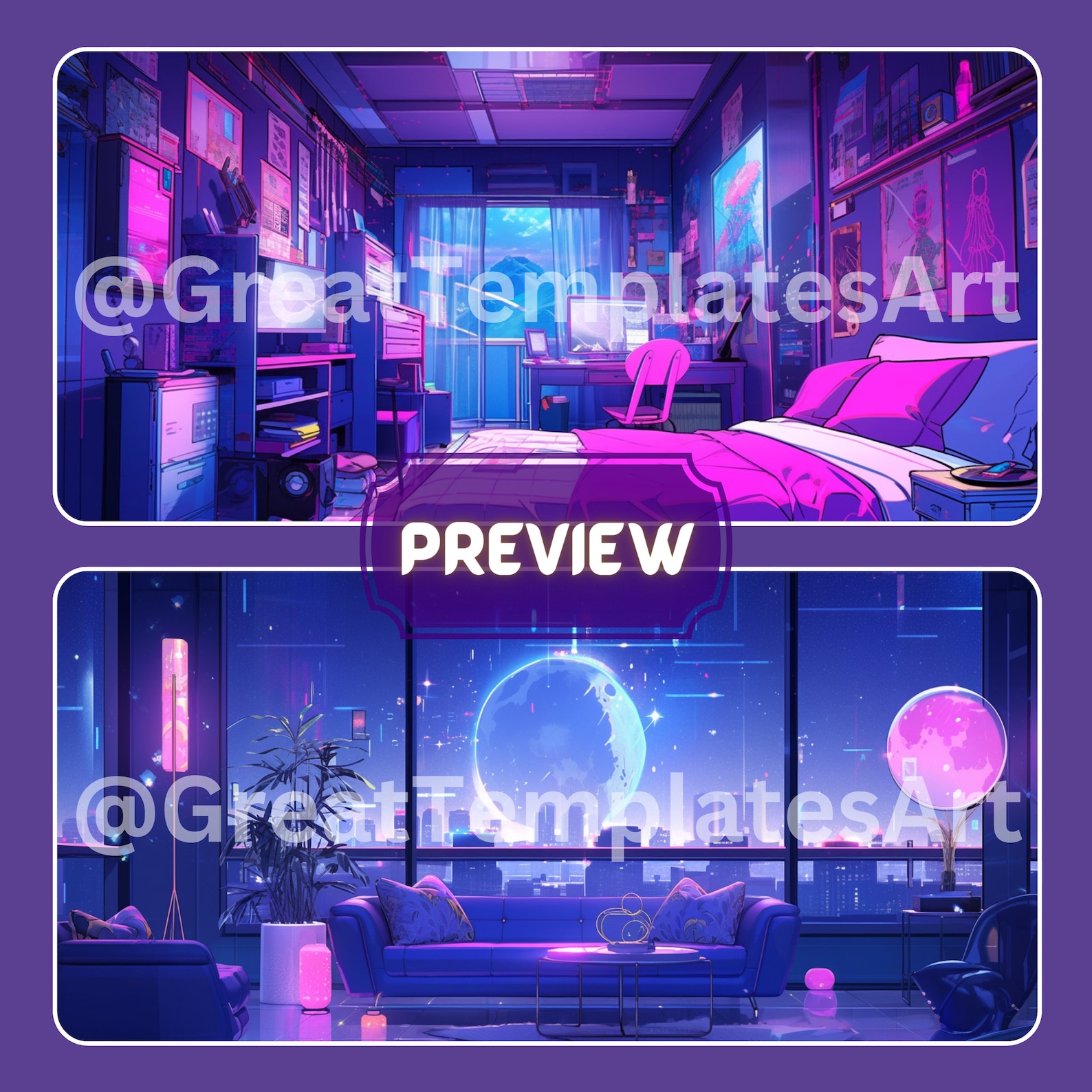 Neon Vtuber Backgrounds Zoom Background Stream Assets Lofi Background ...