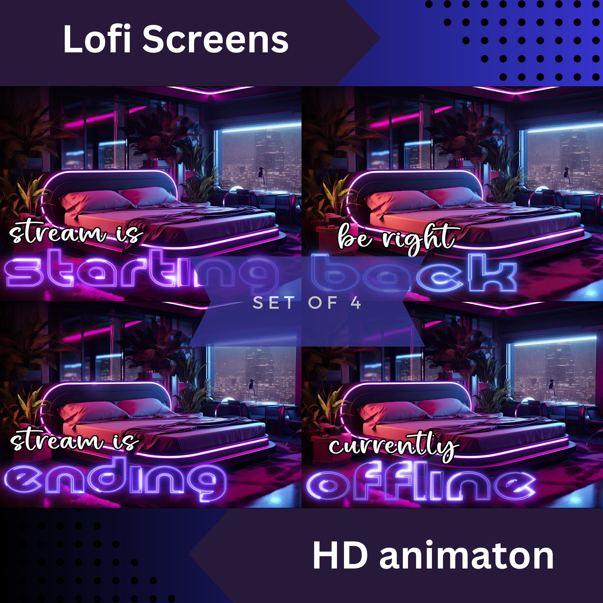 4x Animated Twitch Screens Twitch Overlay Stream Overlay Animated ...