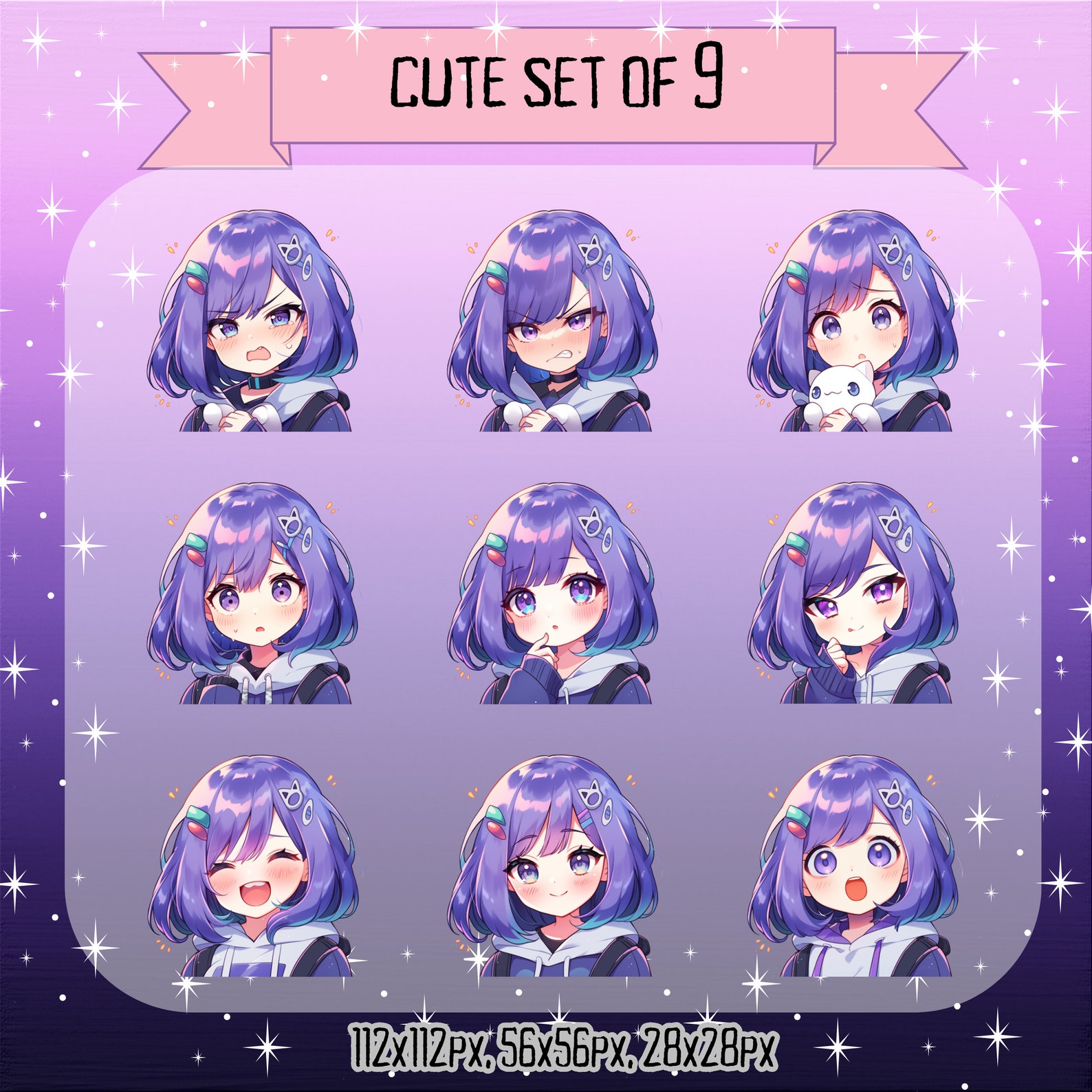 Mega Pack 45 Twitch Emotes Purple Hair Animated Twitch Emotes Cute ...