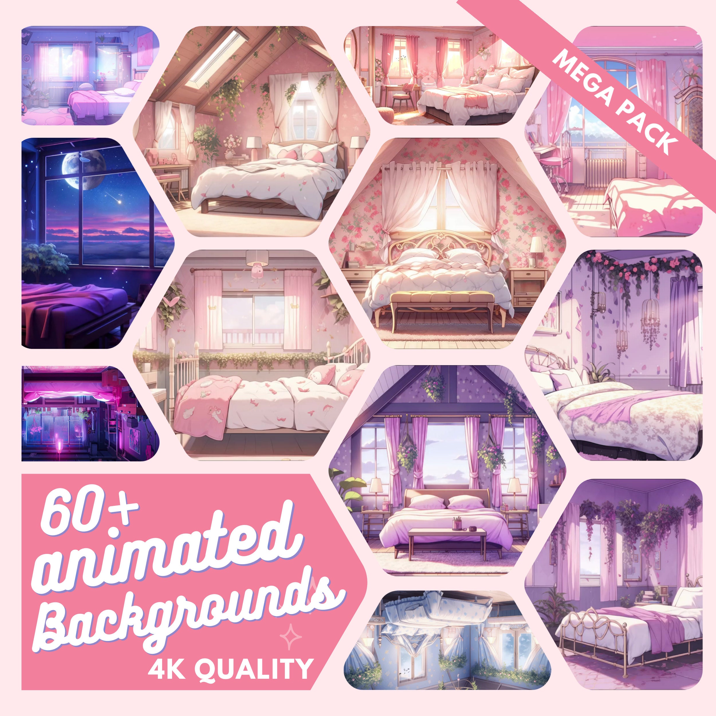 Mega Pack 60x Cute Animated Backgrounds Twitch Overlay Stream Twitch ...