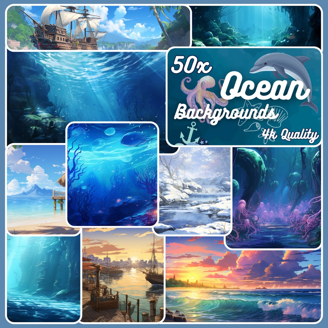 50x Twitch Background - Ocean Theme Vtuber Background for Twitch Stream ...