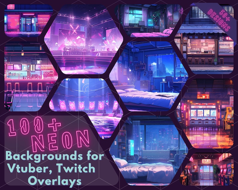 100x Neon Vtuber Virtual Background Zoom Background Stream Asset Lofi ...