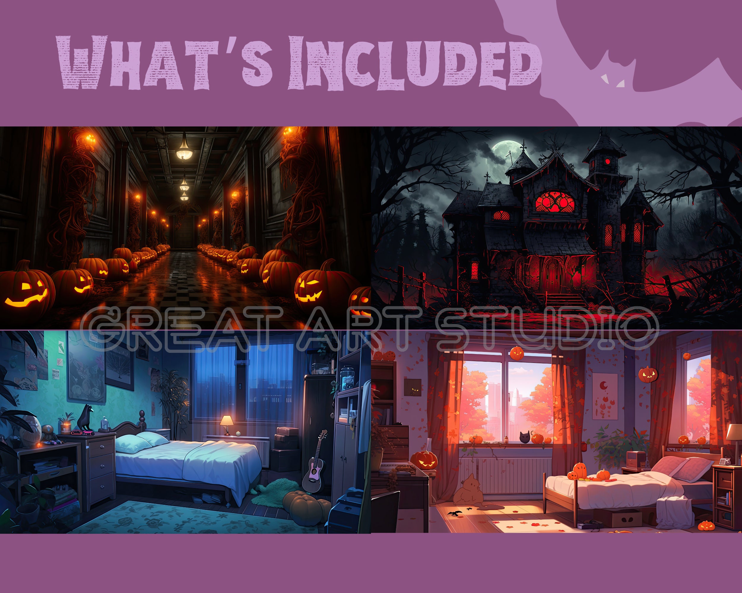 Vtuber Halloween Starter Pack — 10x High-res Backgrounds + Gaming Chair ...