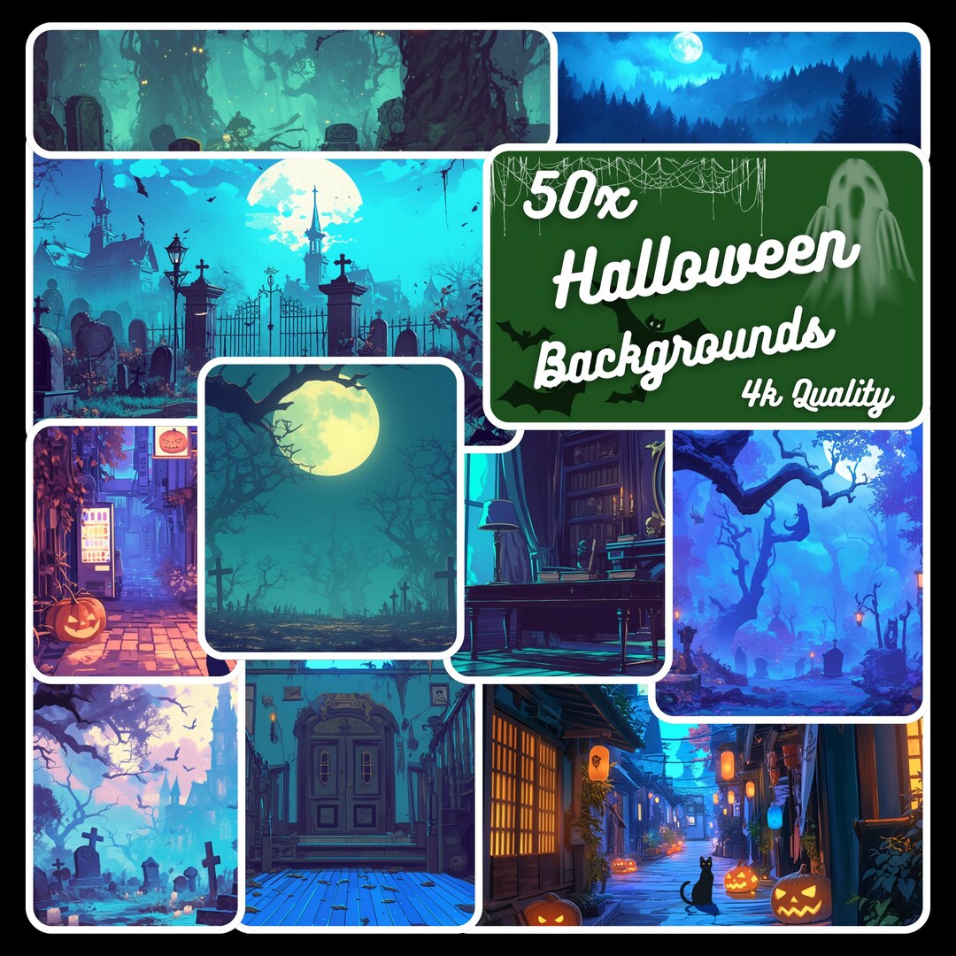 Halloween Vtuber Background Pack: 50 Horror Stream Assets (PNG Digital ...
