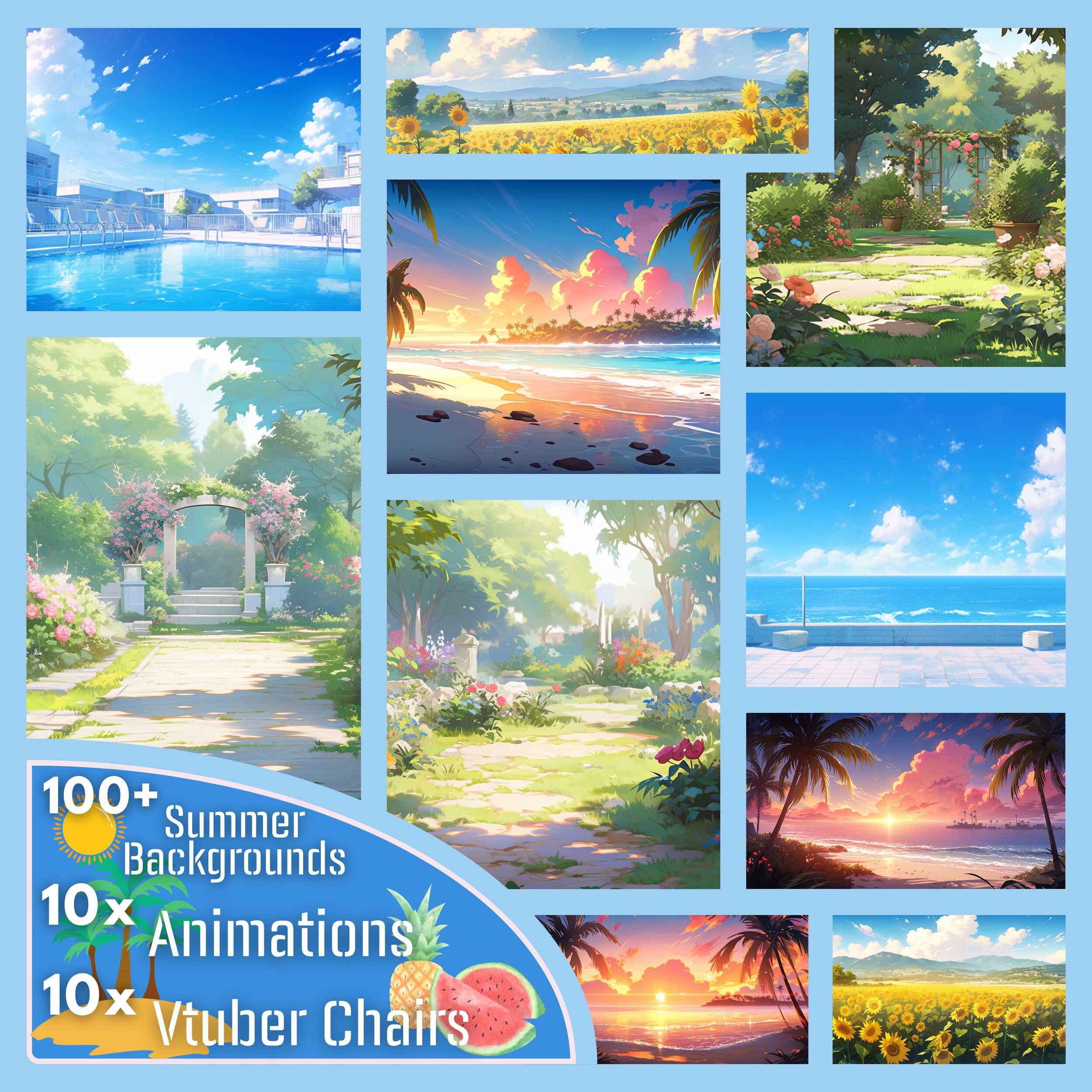 Vtuber Summer Mega Pack, Twitch Assets, Vtuber Backgrounds, Virtual ...