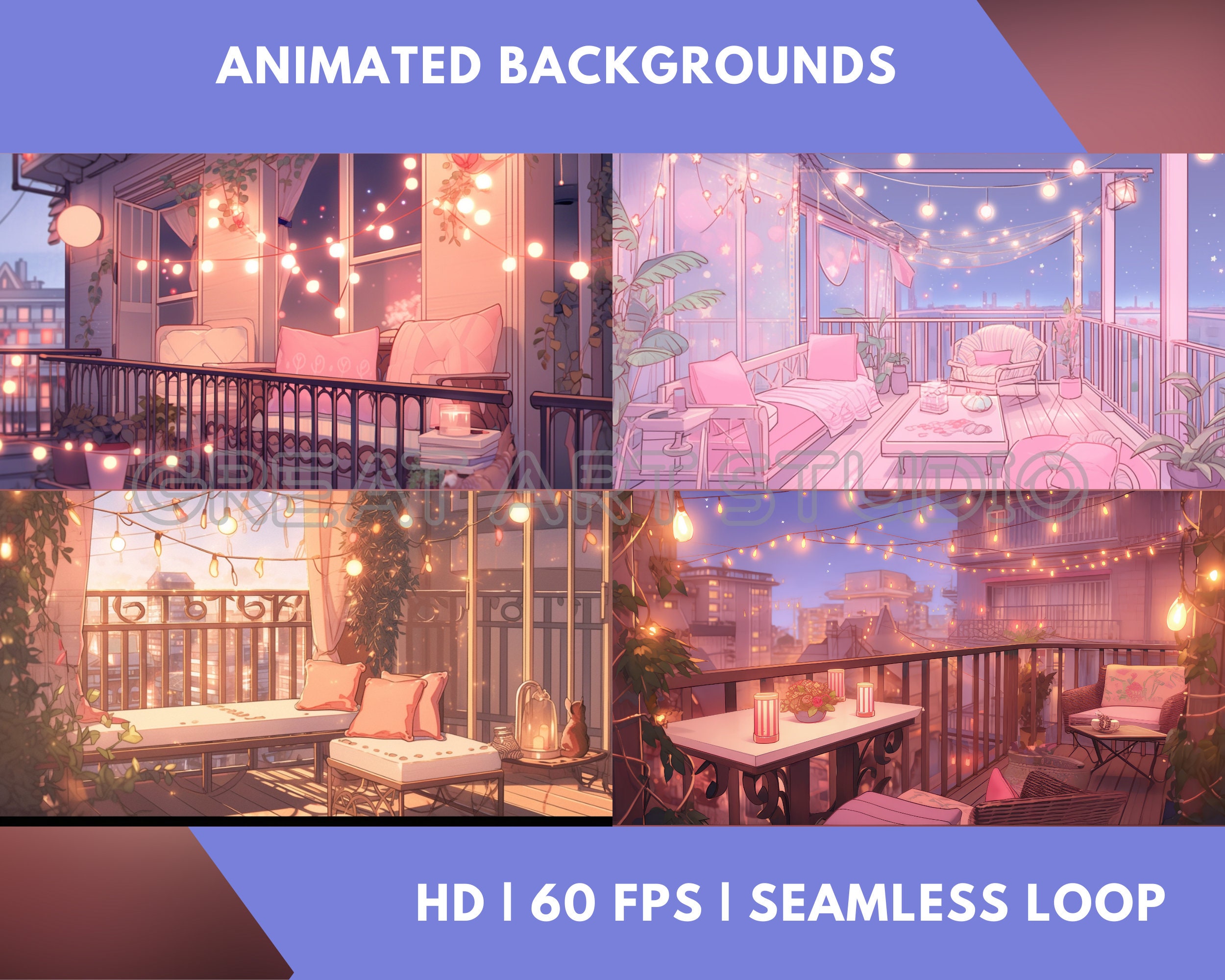 18x Twitch Cute Animated Background Bedrooms Anime Lo-fi animated ...
