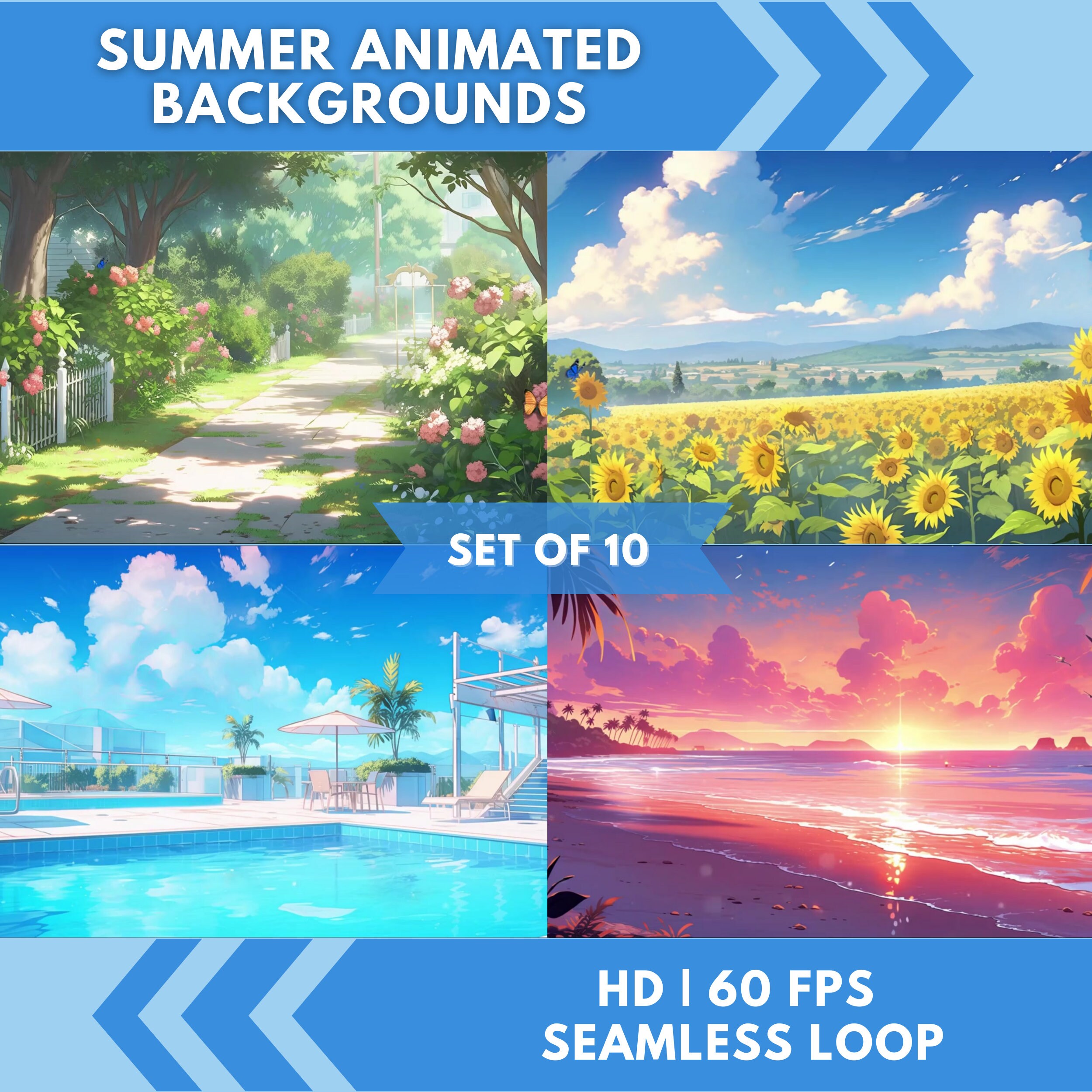 Vtuber Summer Mega Pack, Twitch Assets, Vtuber Backgrounds, Virtual Background, Animated ...