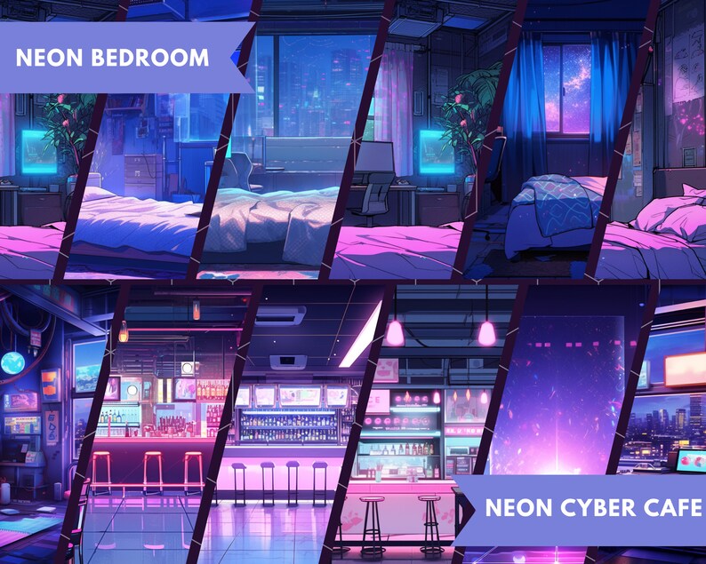 100x Neon Vtuber Virtual Background Zoom Background Stream Asset Lofi ...