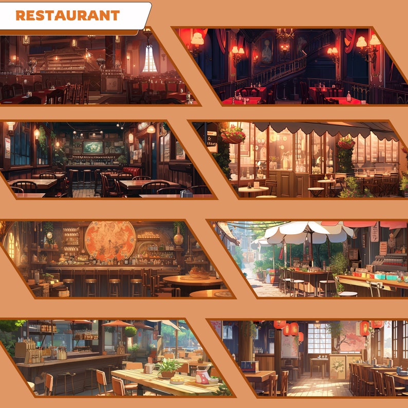 50 Anime Restaurant Backgrounds: Vtuber Streaming, Zoom (PNG Digital ...